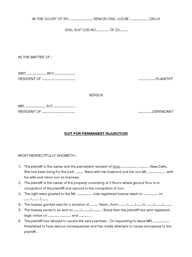 Suit For Permanent Injunction | PDF | License | Lawsuit