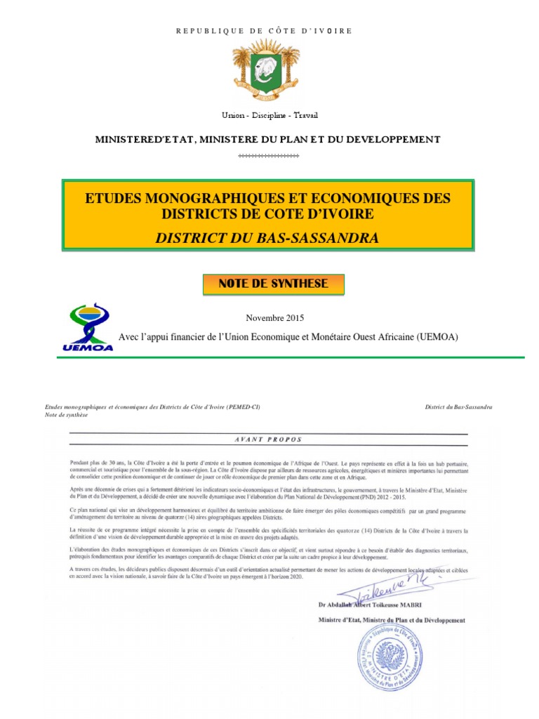 PEMEDCI BAS SASSANDRA 2. Note de Synth Se VDEF | Descargar gratis PDF | Côte d'Ivoire | Sol ...