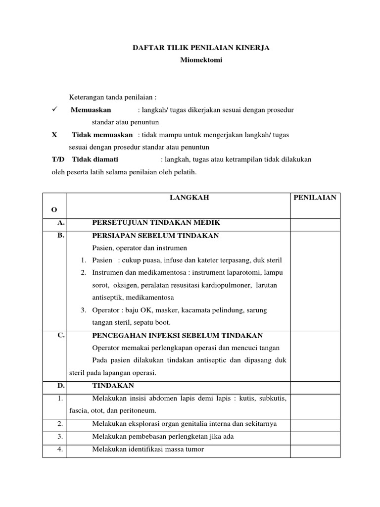 Daftar Tilik Miomektomi | PDF | Sains & Matematika