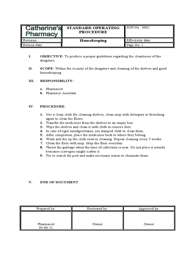 Pharmacy Standard Operating Procedures | PDF | Pharmacy | Medical ...