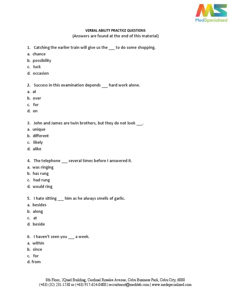 Practice Questions - Verbal Ability 1624 | PDF
