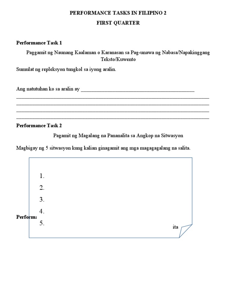 Performance Tasks in Filipino 2 | PDF