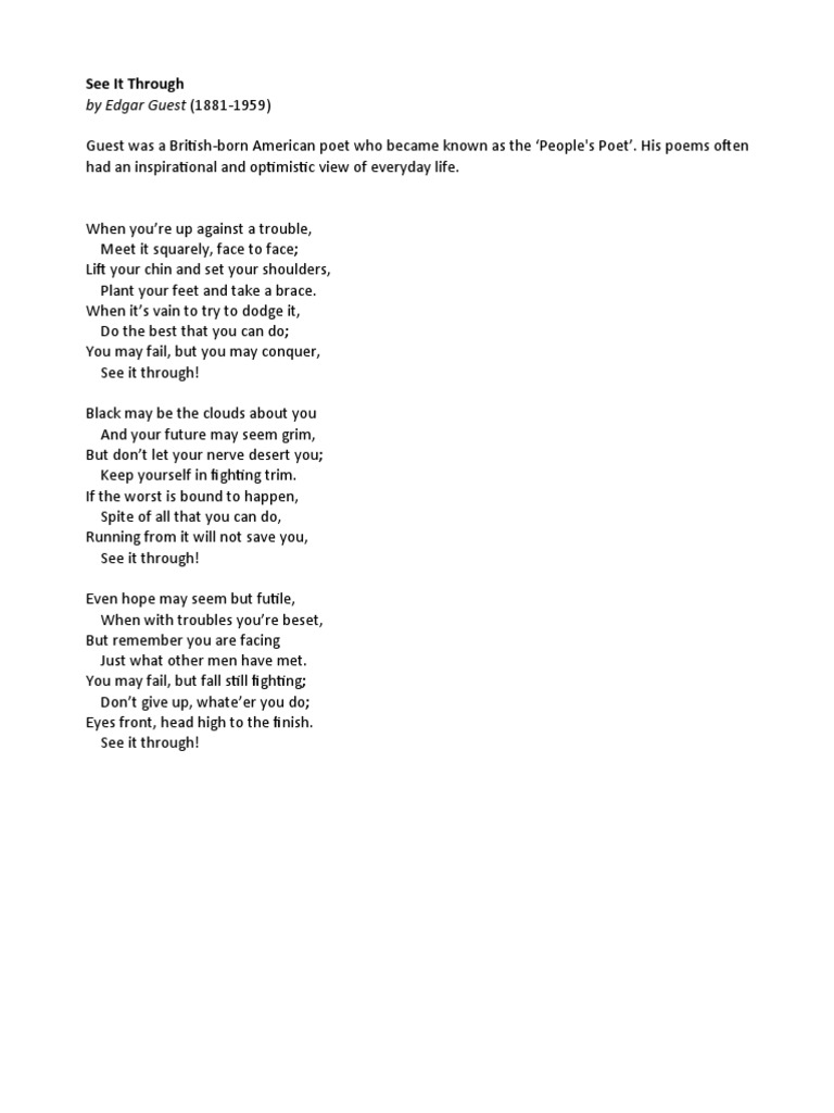 See It Through Edgar Guest's inspirational poem | PDF