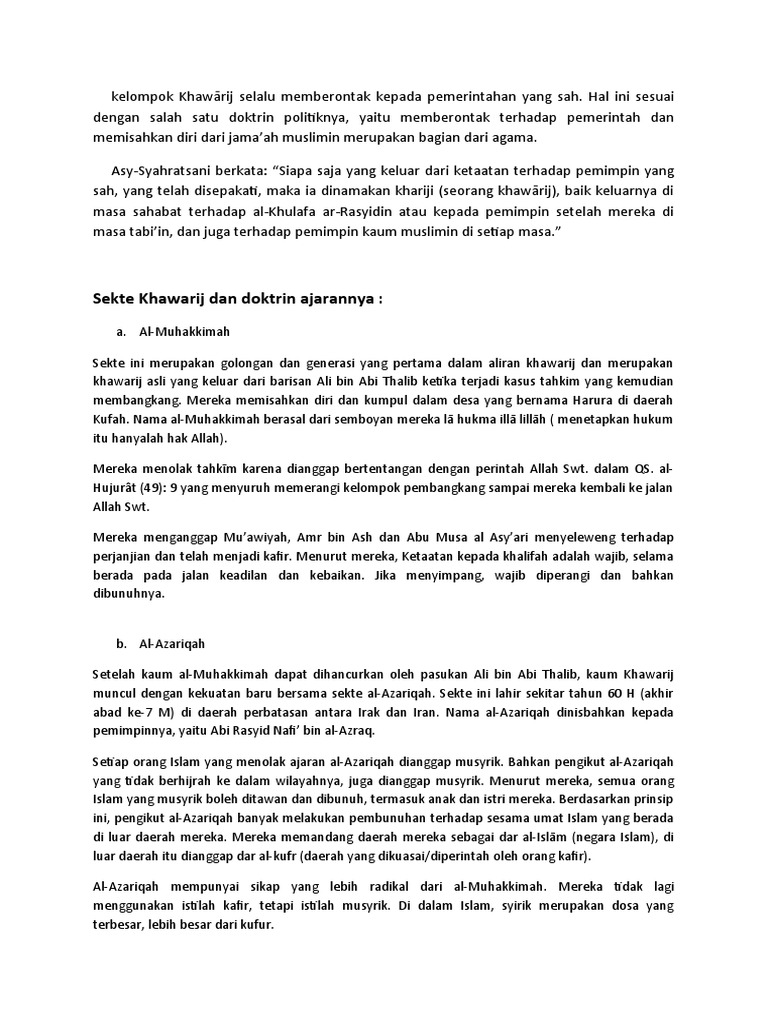 Sekte Dan Doktrin Aliran Khawarij | PDF