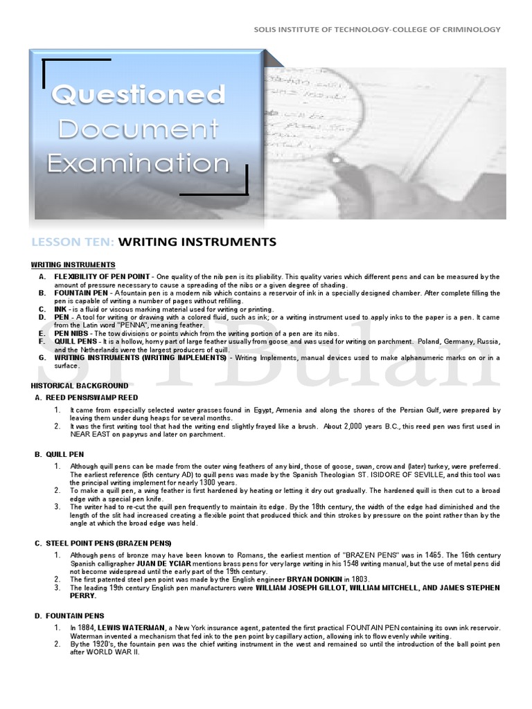 Questioned: Document Examination | PDF | Pen | Ink
