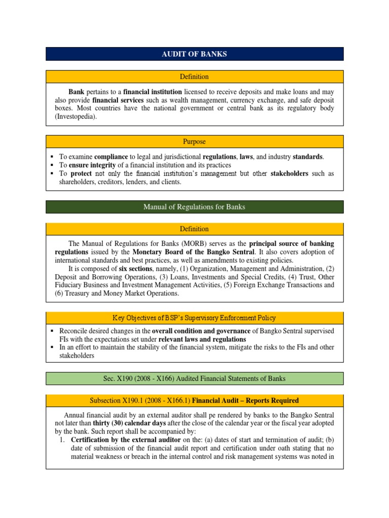 Audit of Banks | PDF | Financial Audit | Banks