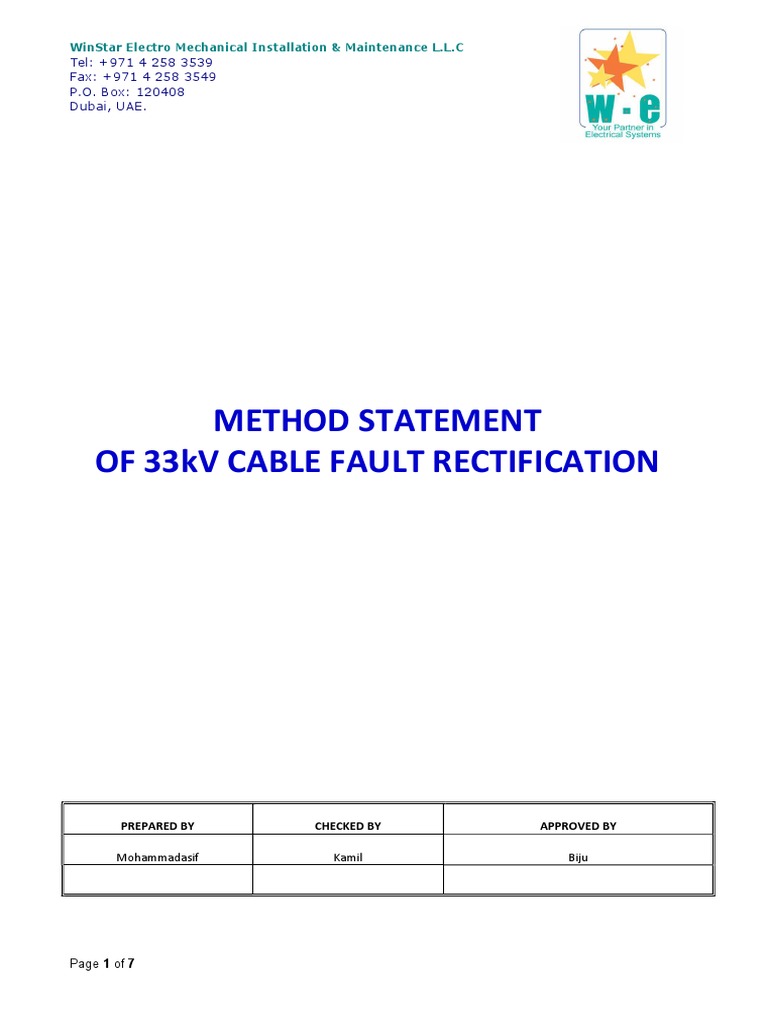 Method Statement For 33kV Cable Rectification | PDF | Scada | Personal Protective Equipment
