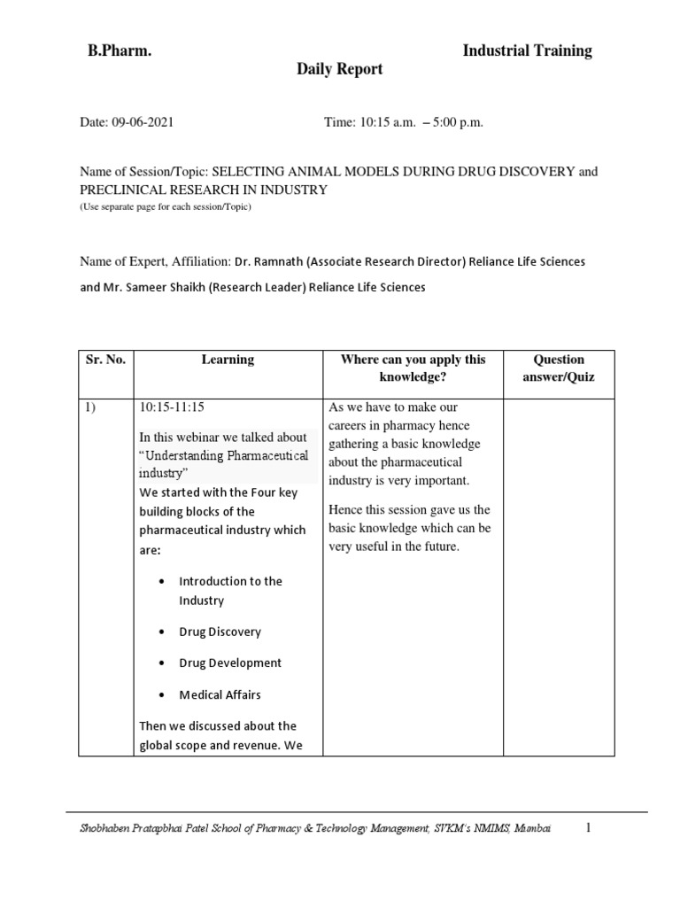 Technical Training - B.pharm - 3 | PDF | Pharmaceutical Industry ...