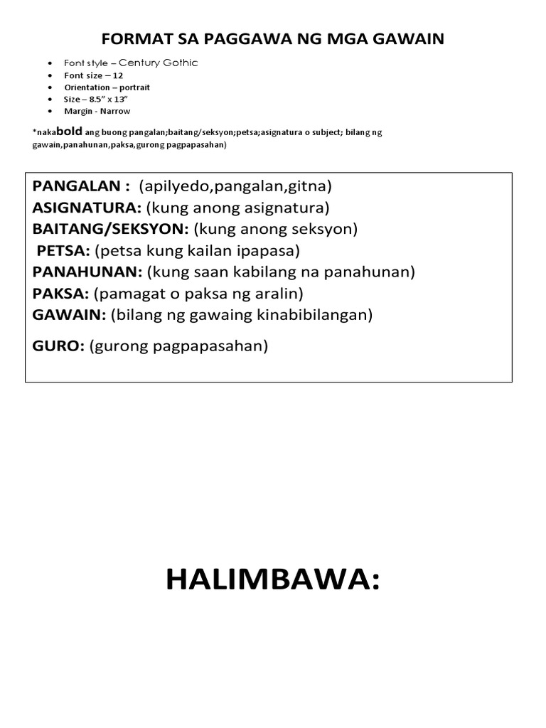 Format Sa Paggawa NG Mga Gawain | PDF