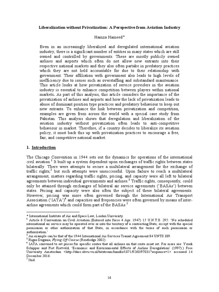 Liberalization Without Privatization: A Perspective From Aviation ...