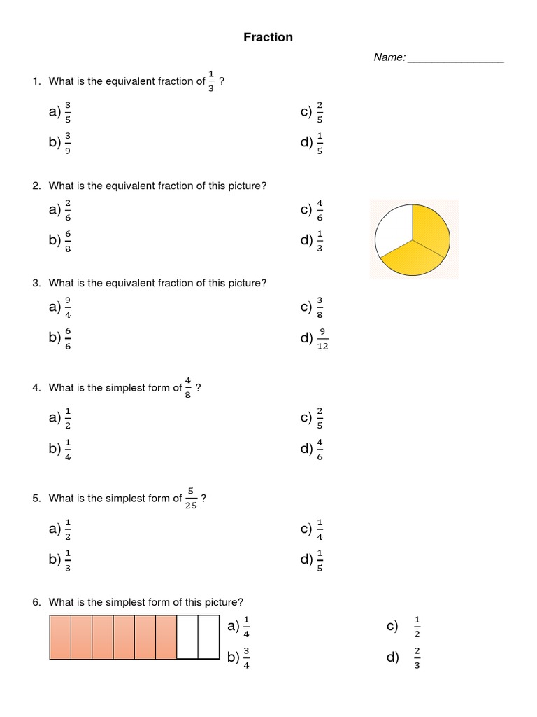 A) B) C) D) : Fraction | PDF | Teaching Mathematics | Algebra