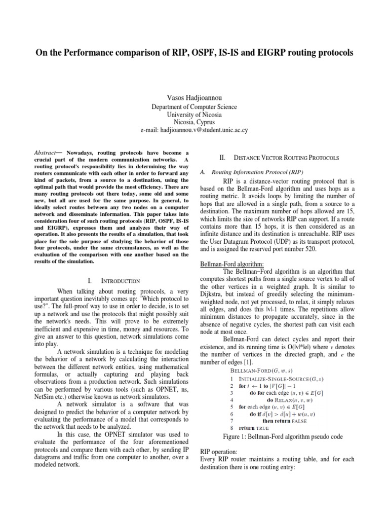 On The Performance Comparison of RIP, OSPF, IS-IS and EIGRP Routing Protocols | PDF | Routing ...