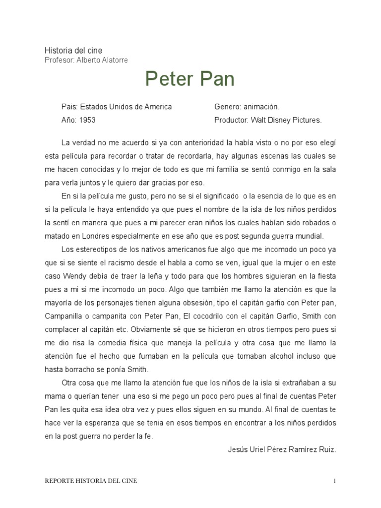 Peter Pan Resumen | PDF | Peter Pan | Cine