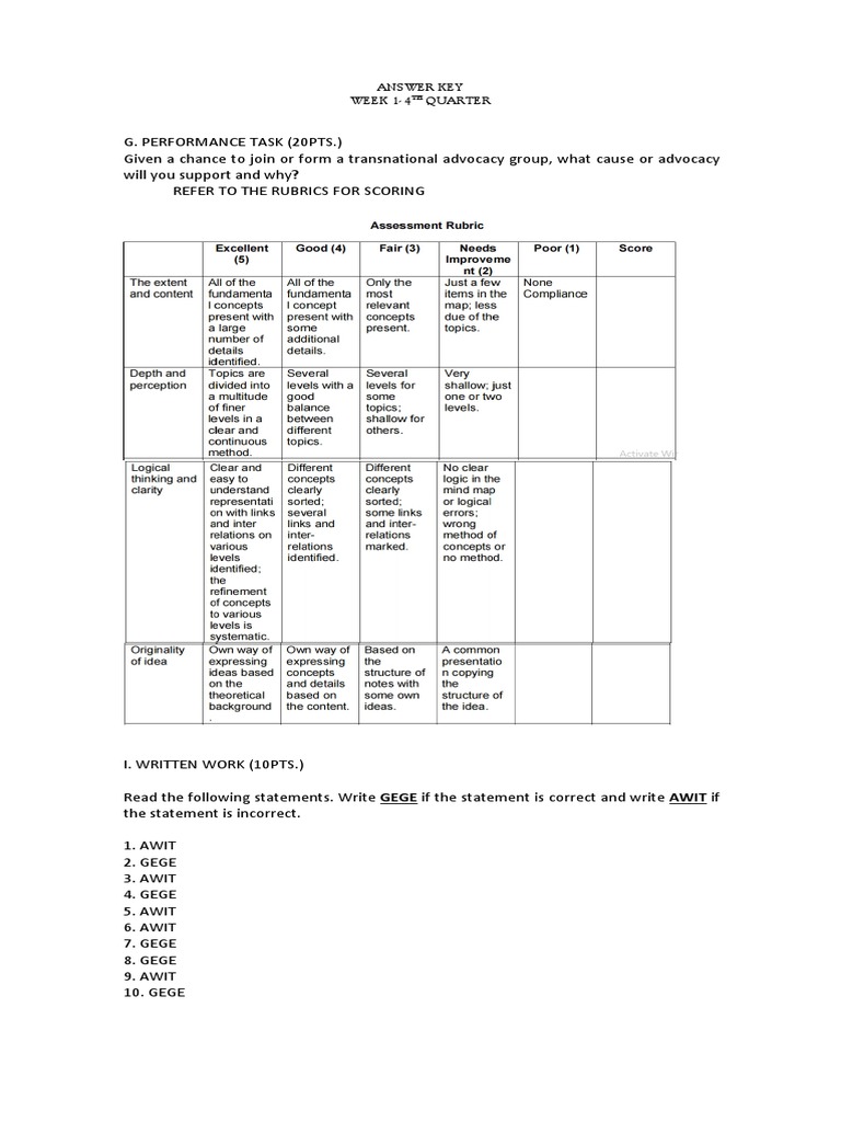 Answer-Key Ucsp Q4 W1 | PDF