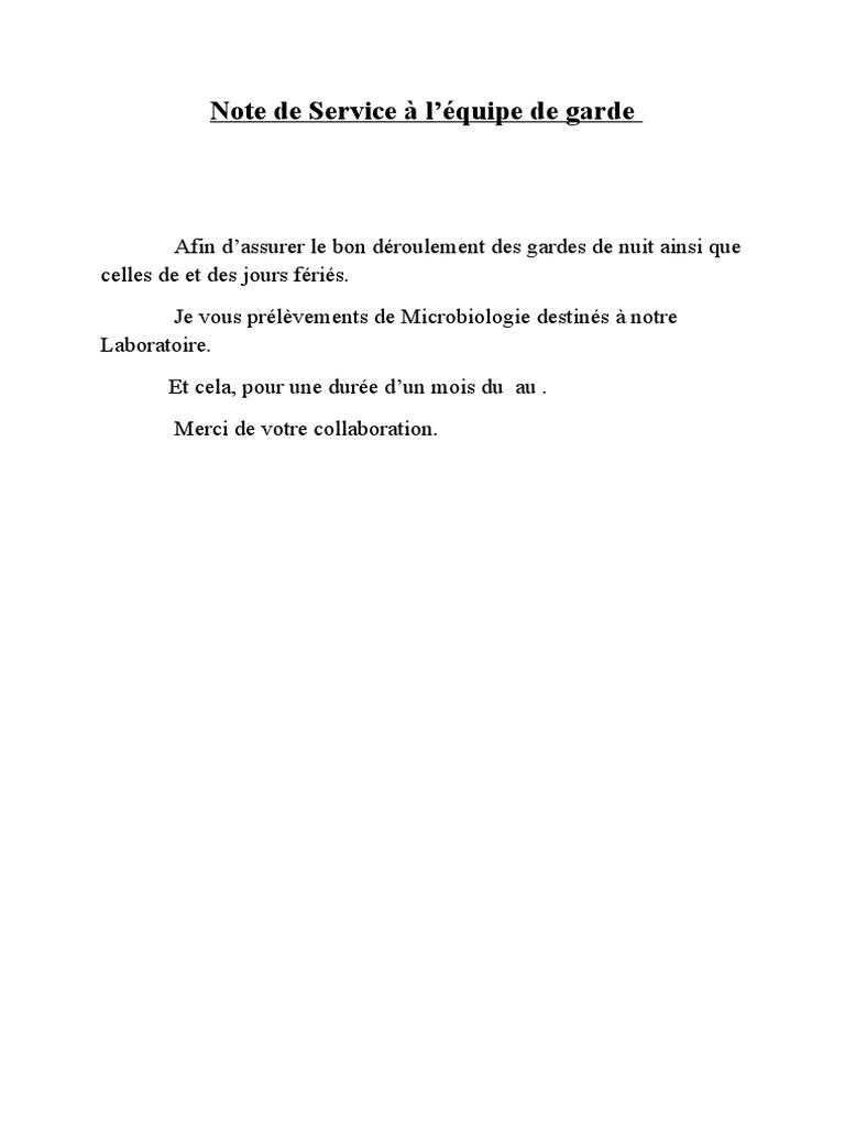 Note de Service pour Garde de Nuit | PDF