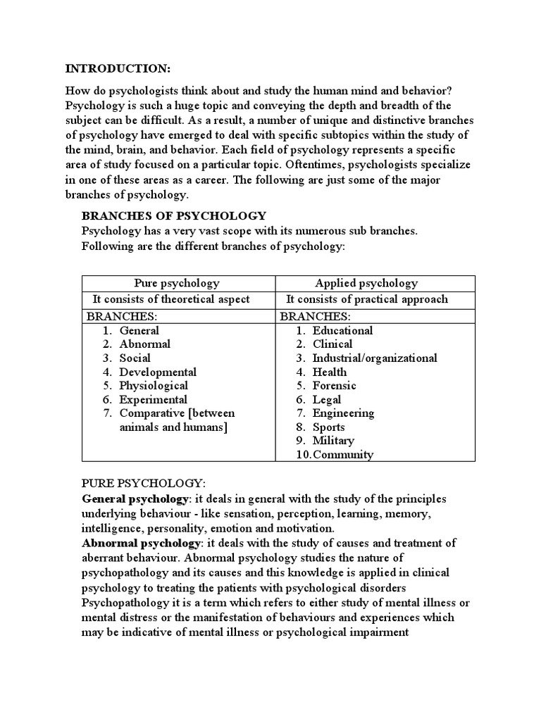 Overview of Psychology Branches | PDF | Developmental Psychology ...