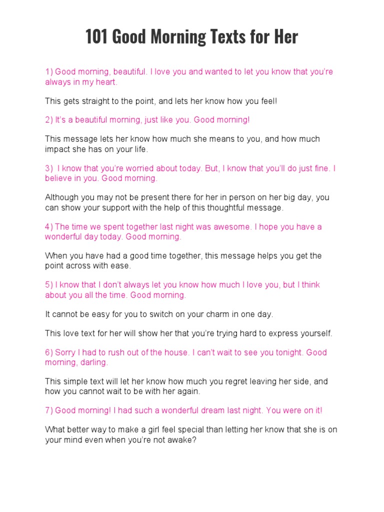 101 Good Morning Texts For Her | PDF | Text Messaging | Love