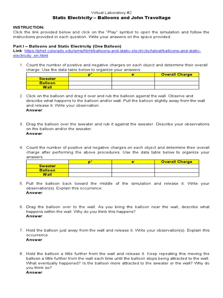 Virtual Laboratory 2 - Static Electricity | PDF | Electric Charge ...