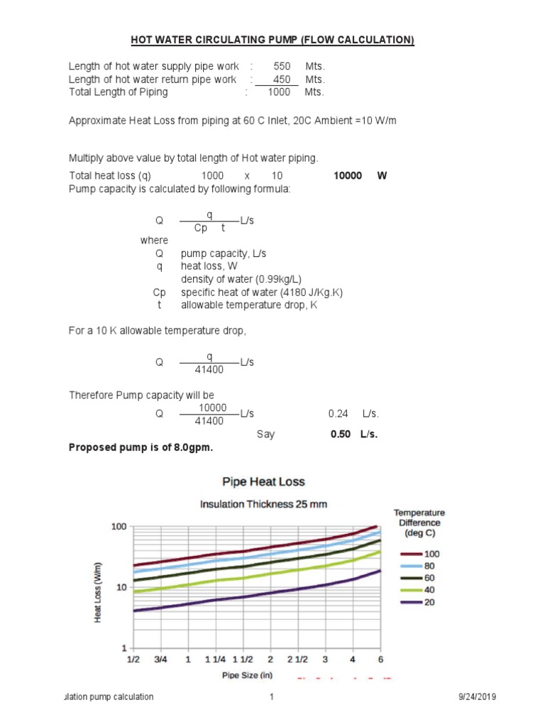 Hot Water Pump Sizing and Calculations | PDF | Water Heating | Pump
