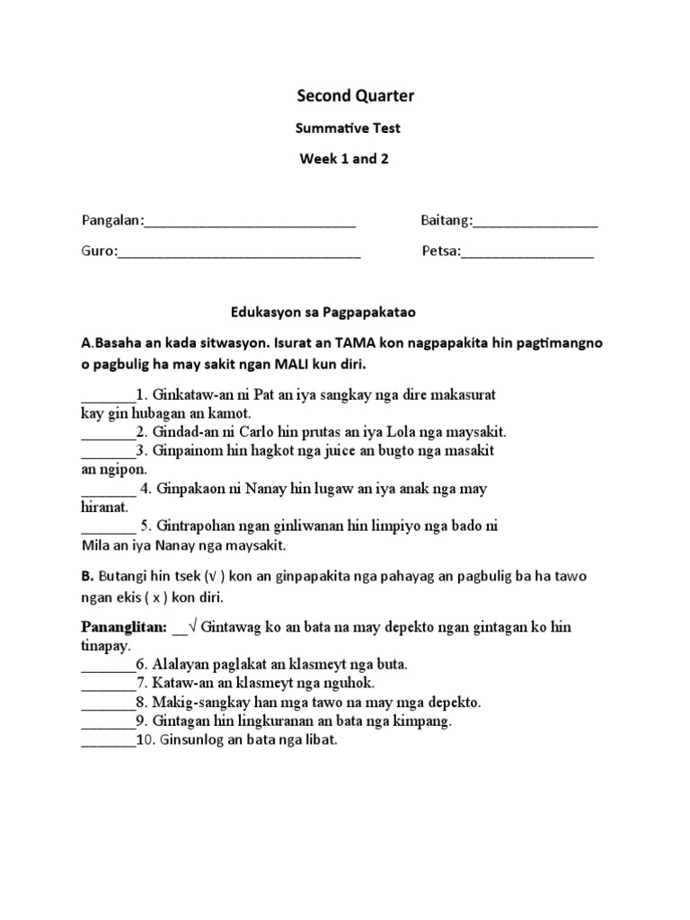 Second Quarter Summative Test | PDF