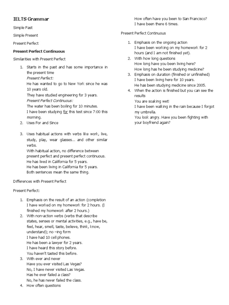 IELTS Grammar Tips for Present Perfect and Present Perfect Continuous | PDF | Linguistic ...