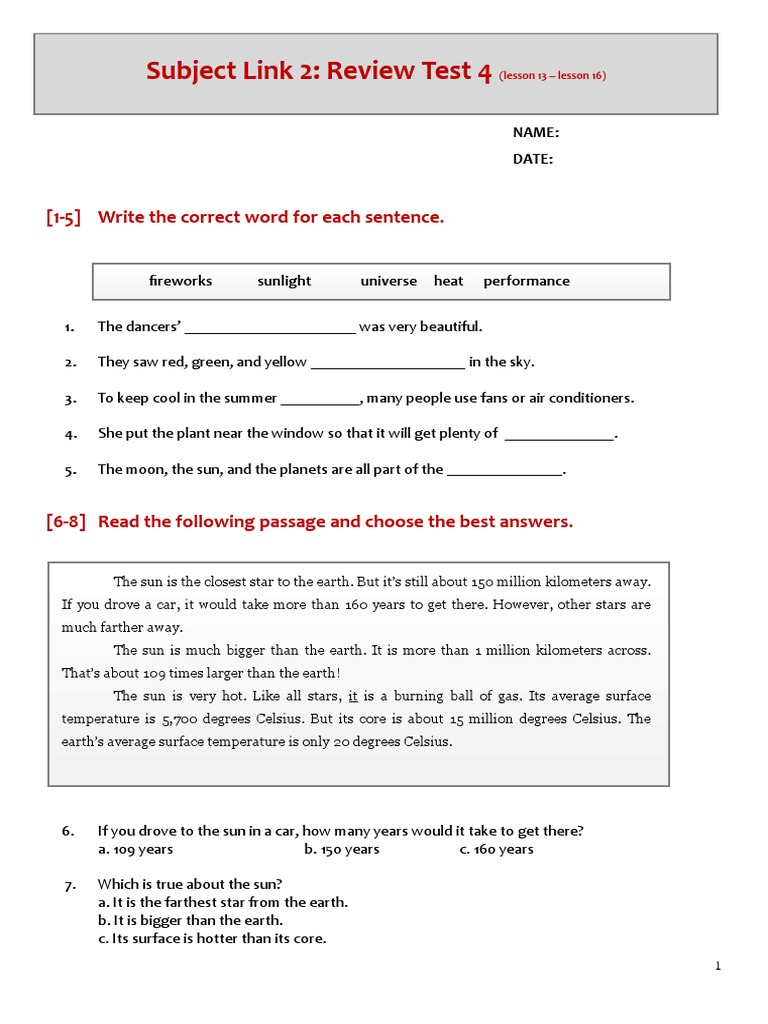 Subject Link 2 Review Test 4 | PDF | Olive | Earth
