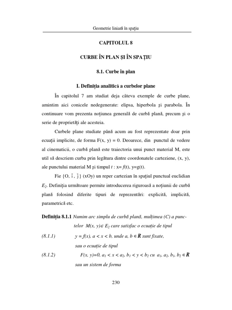 Capitolul 8 Curbe În Plan Şi În Spaţiu Curbe În Plan | PDF