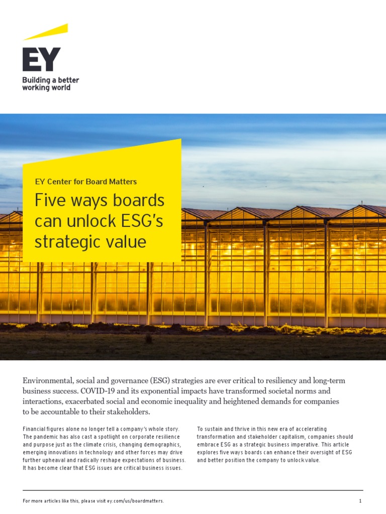 ESG - Ey-Cbm-Unlocking-Esg-Strategic-Value | PDF | Enterprise Risk ...