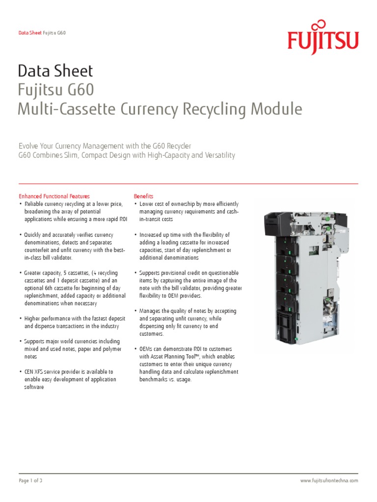 Fujitsu G60 Multi-Cassette Currency Recycling Module: Data Sheet | PDF ...