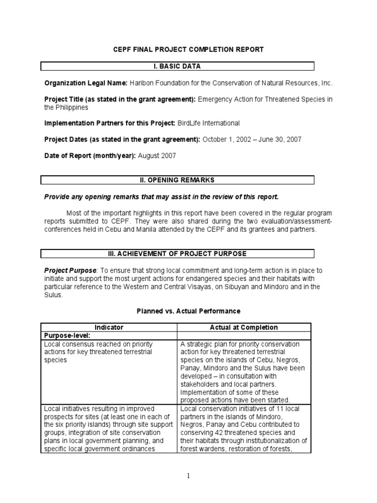 CEPF Project Report on Philippine Species Conservation | PDF | Conservation Biology | Protected Area
