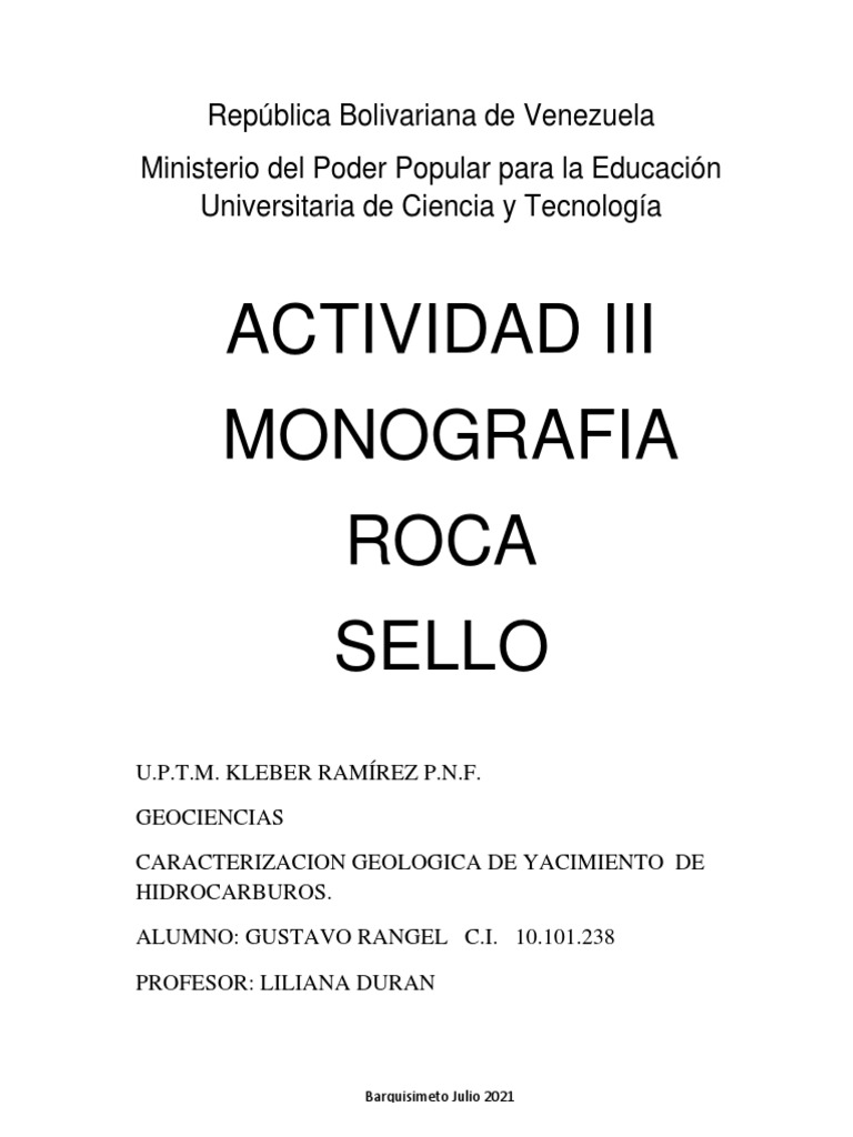 Actividad III Roca Sello | PDF | Depósito de petróleo | Roca (geología)