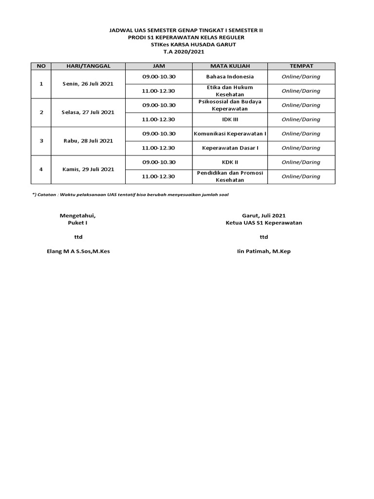 Jadwal Uas Reg | PDF