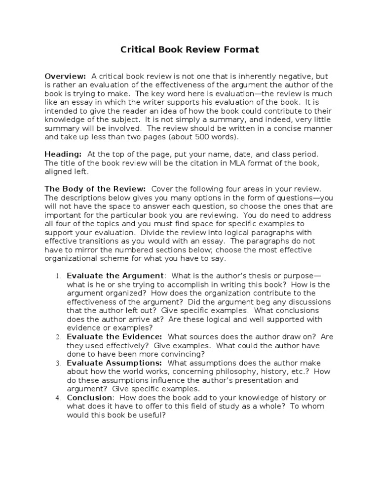 Critical Book Review Format | PDF | Essays | Argument