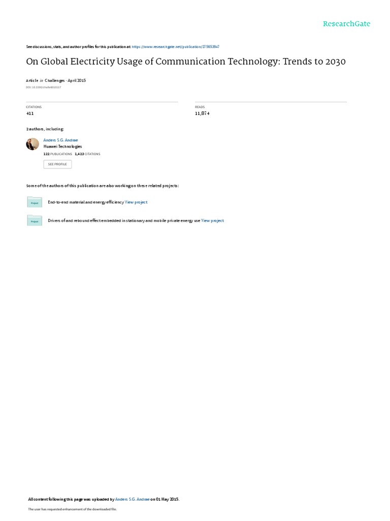 On Global Electricity Usage of Communication Technology: Trends To 2030 ...