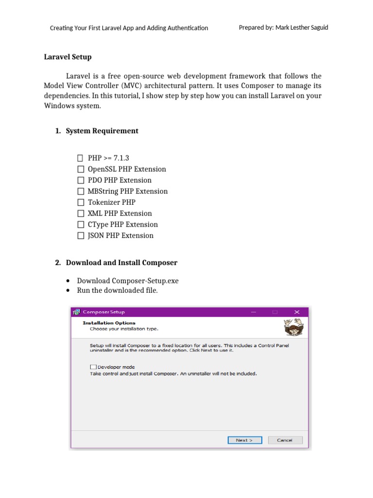 Laravel Setup: Creating Your First Laravel App and Adding Authentication Prepared By: Mark ...