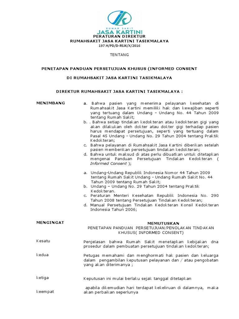 Surat Keputusan Penetapan Panduan Inform Konsen | PDF | Hukum