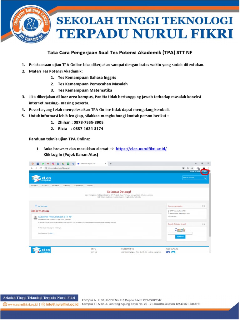 Tata Cara Pengerjaan TPA Online STT NF 2020 | PDF