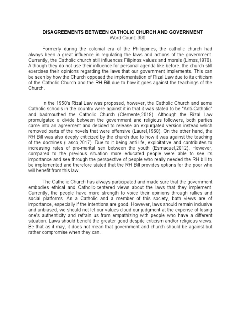 Disagreements Between Catholic Church and Governemnt | PDF | Catholic ...