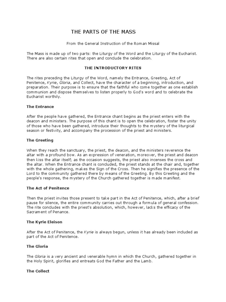 The Parts of The Mass | PDF | Mass (Liturgy) | Eucharist