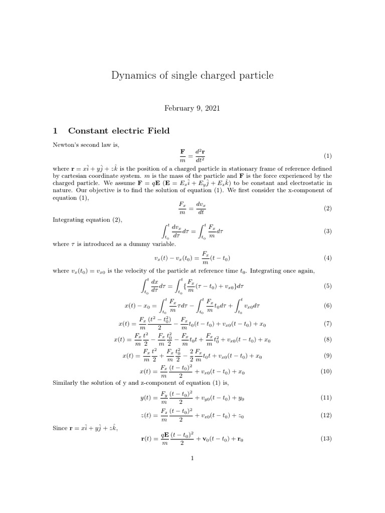 2 Dynamics of Single Charged Particle | PDF | Magnetic Field | Equations