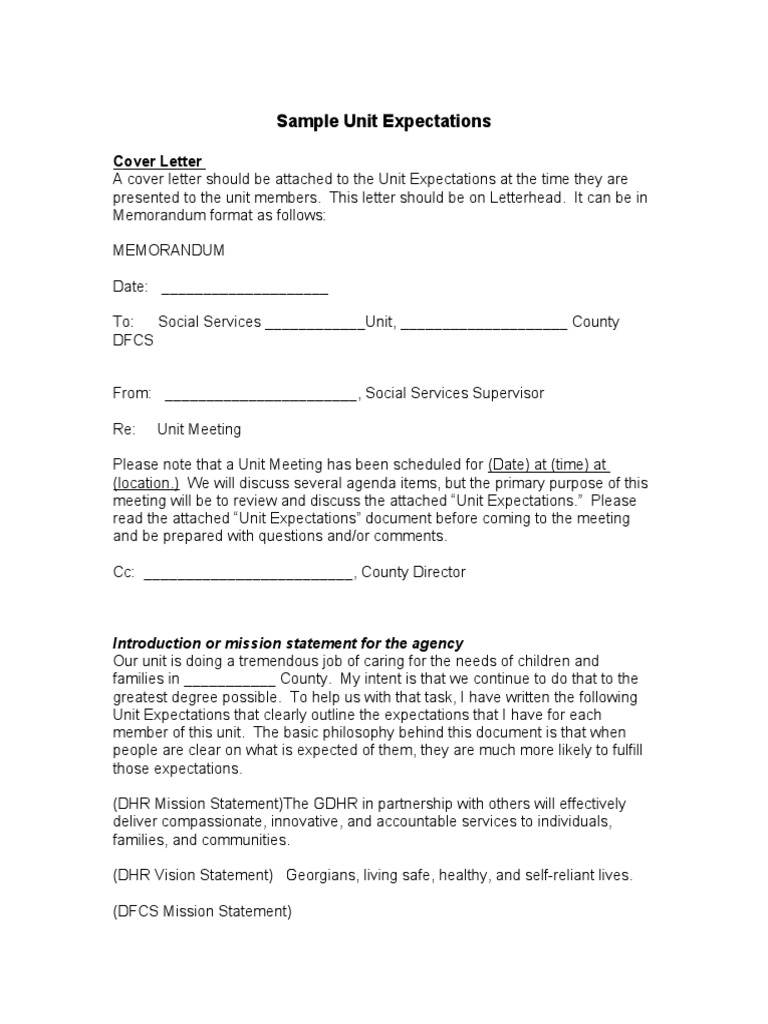 Sample Unit Expectations | PDF | Child Protective Services ...