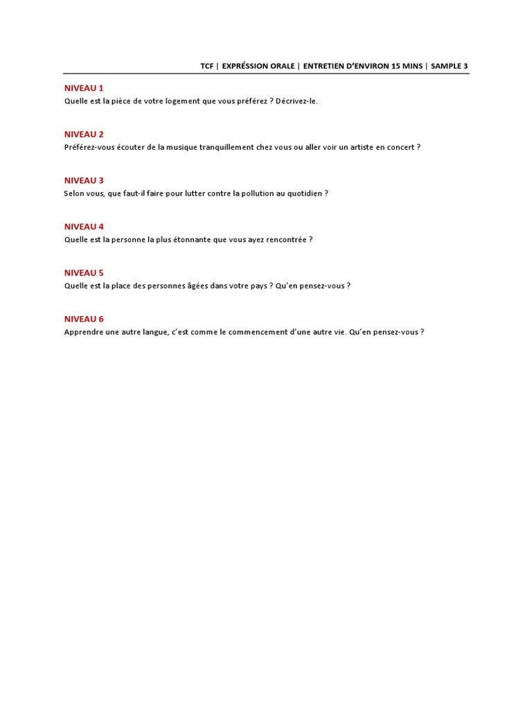 TCF Expression Orale Sample 3 | PDF