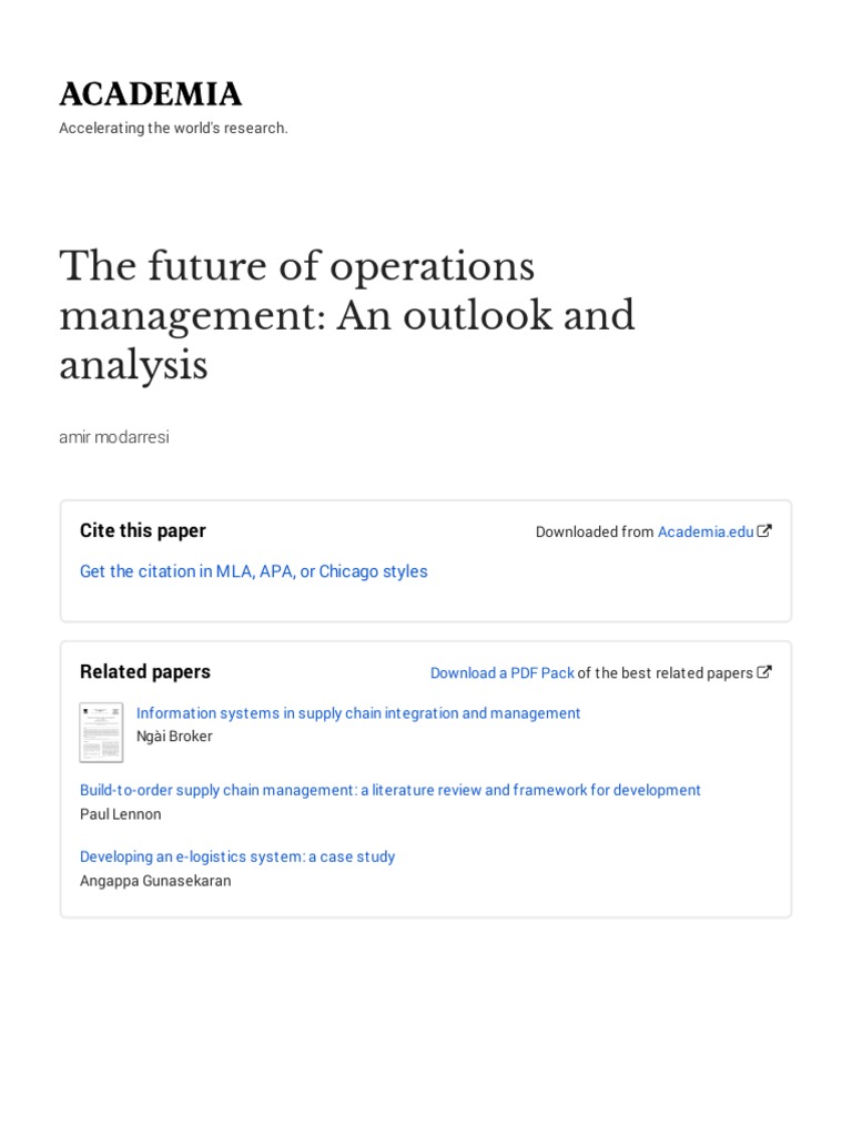 The Future of Operations Management: An Outlook and Analysis | Download ...