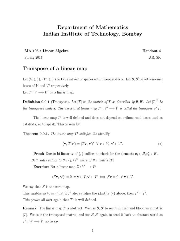 Linear Algebra Handout4 | Download Free PDF | Linear Map | Matrix (Mathematics)