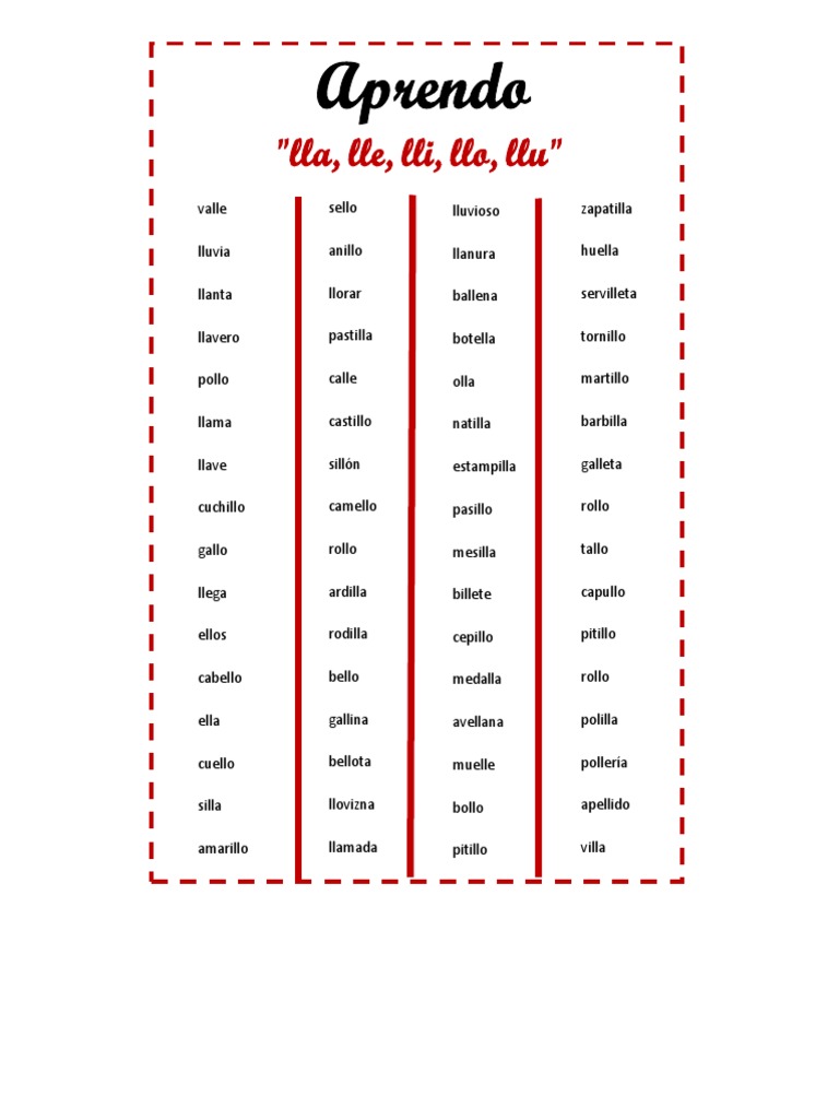 Aprendo Vocabulario y Oraciones Con LLA LLE LLI LLO LLU | PDF