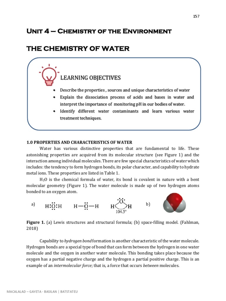 Unit 4 - Chemistry of The Environment The Chemistry of Water | PDF ...
