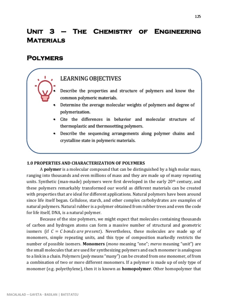 Lecture 9 Polymers | PDF | Polymers | Polyethylene