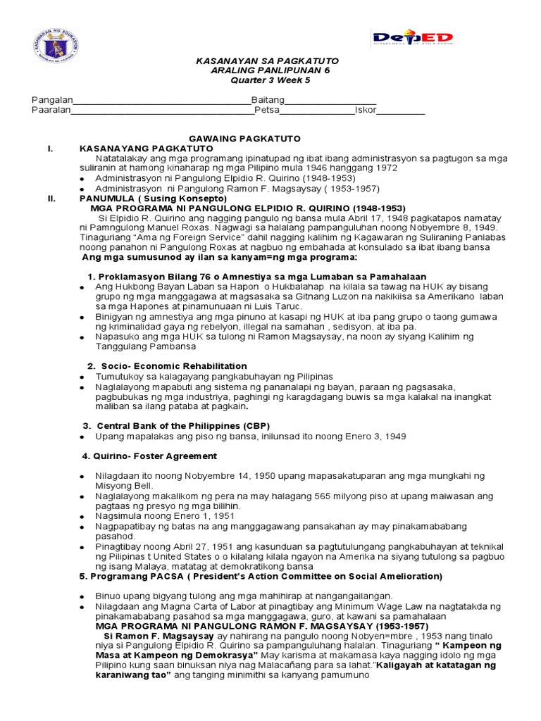 Las Arpan 6 Q3 WK 5 | PDF