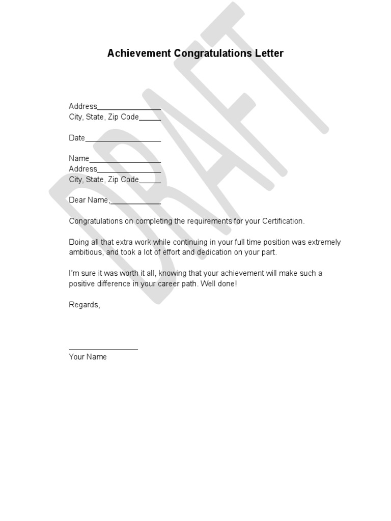 Achievement Congratulations Letter | PDF