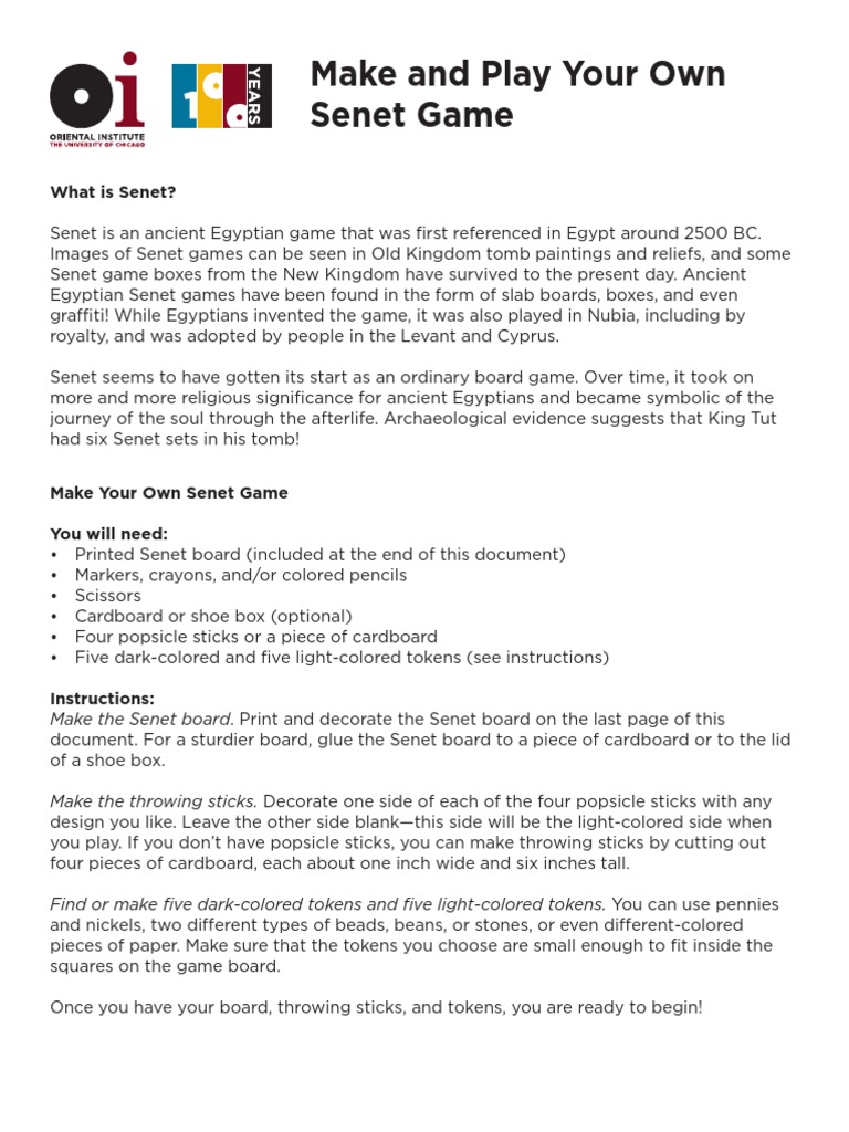 Make Your Own Senet Game - 0 | PDF | Ancient Egypt